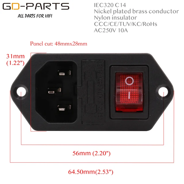 1PC IEC320 C14 AC Power Socket Receptacle Connector Power Cord Inlet ...