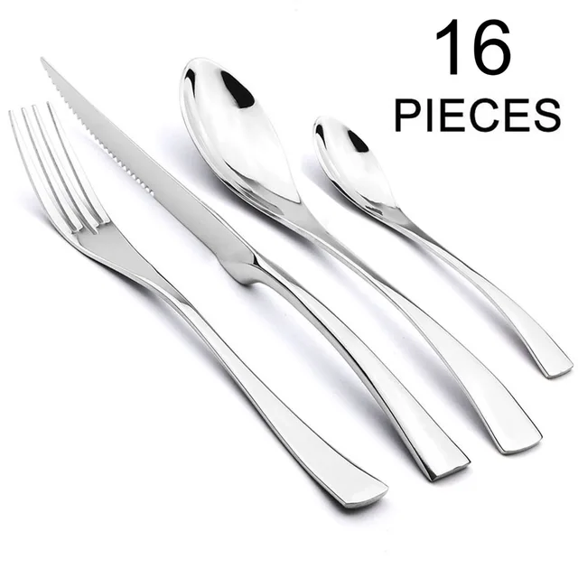 JANKNG 16Pcs Stainless Steel Dinnerware Set Black Cutlery Set ...