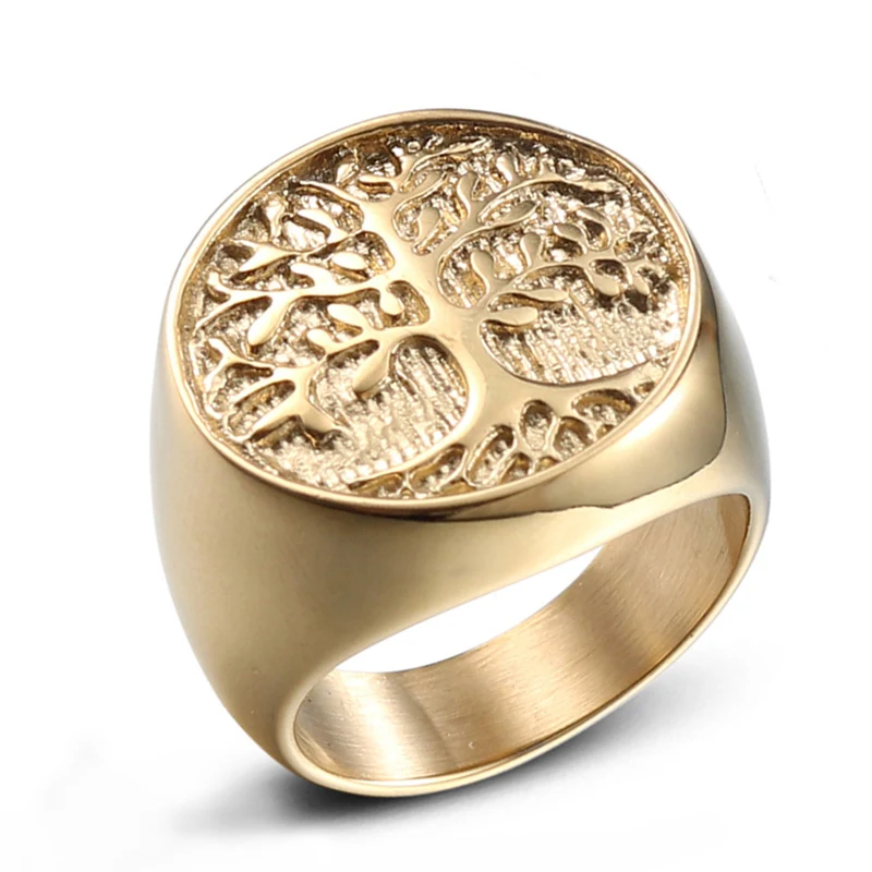 Tree-Of-Life-Signet-Ring-Gold-Stainless-Steel-Round-Jewelry-Classic ...