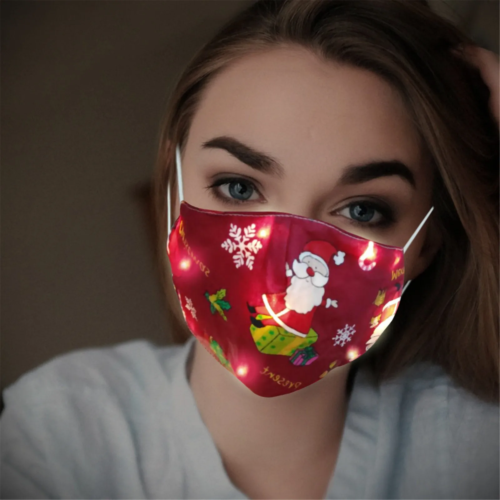 Christmas 2021 Santa Claus Prints Masks Man Xmas Party Printing Led ...