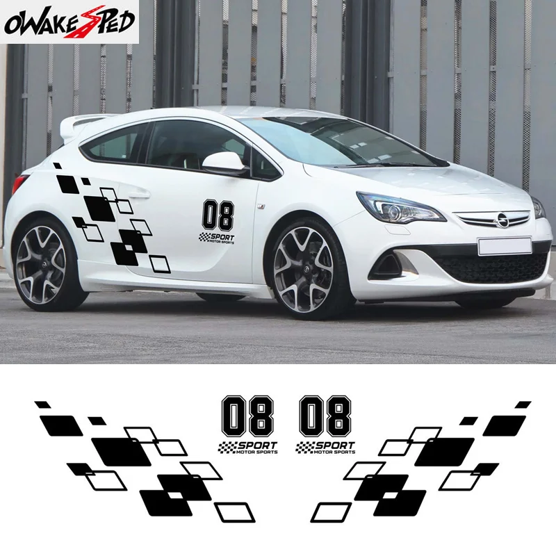 For-Opel-Astra-Sport-Stripes-Lattice-Car-Door-Both-Side-Sticker-Auto ...