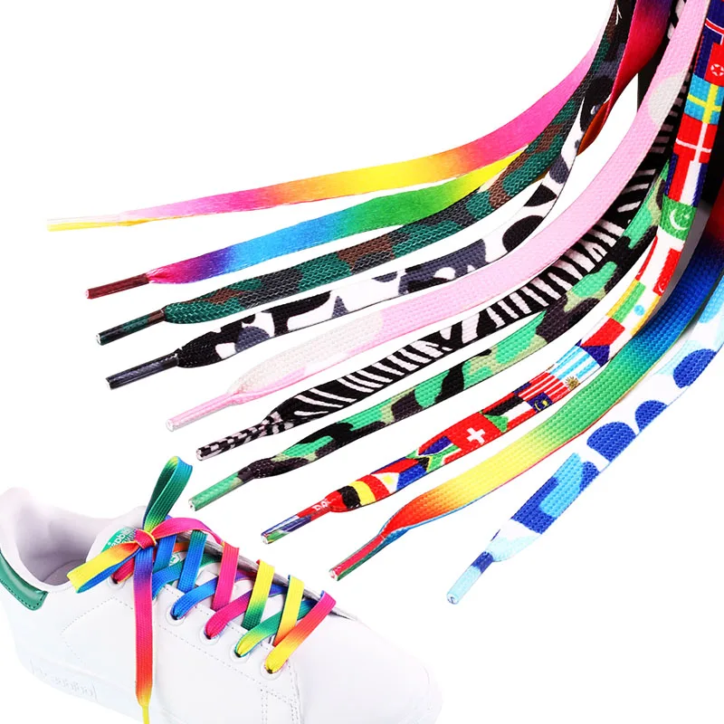 1pair Colorful Laces Rainbow Gradient Print Flat Canvas Shoe Lace Shoes ...