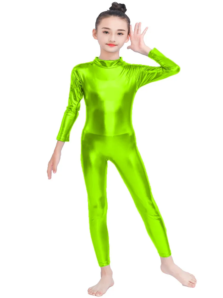 OVIGILY-Girls-Long-Sleeve-Metallic-Unitard-Kids-High-Neck-Dance-Unitard ...