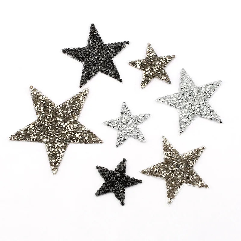 4/6/8cm Hotfix Jet Hematite Star Rhinestone Mixed Embroidered Iron On ...