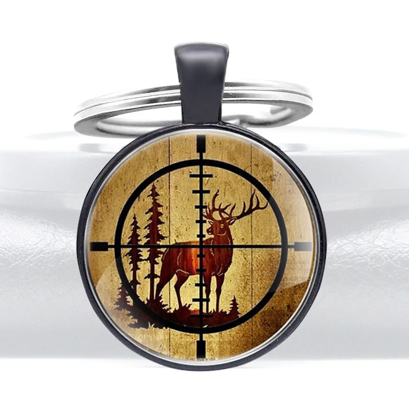 Classic Hunting Elk Design Glass Dome Charm key Chains Men Women Key ...