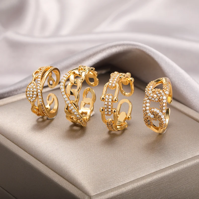 Women's ring Classic Geometric Twist Wrapped Zircon Temperament Buckle ...