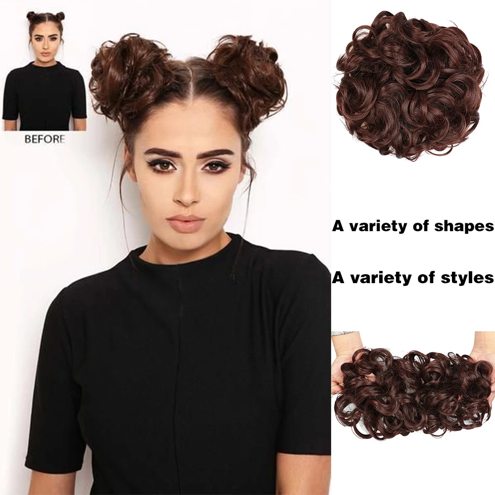 2-30-35g--MERISIHAIR Chignon Synthétique Bouclé, Faux Cheveux Naturels ...