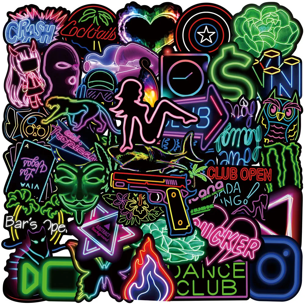 10-30-50PCS-Mixed-Neon-Light-Cartoon-Stickers-DIY-Snowboard-Laptop ...