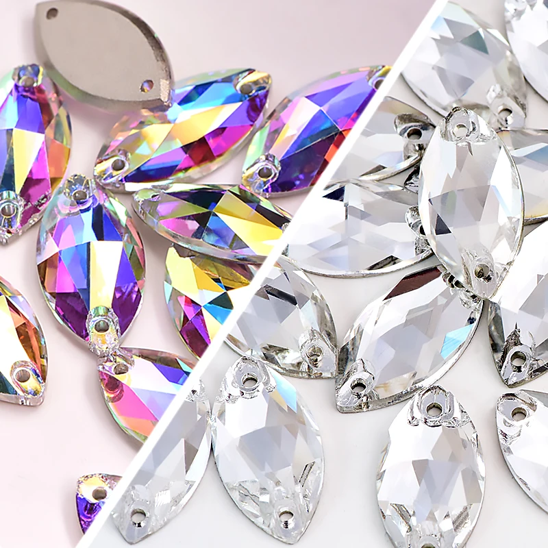 Best Quality Navette Shape Glass Sew on Rhinestone Horse Eye Flatback ...