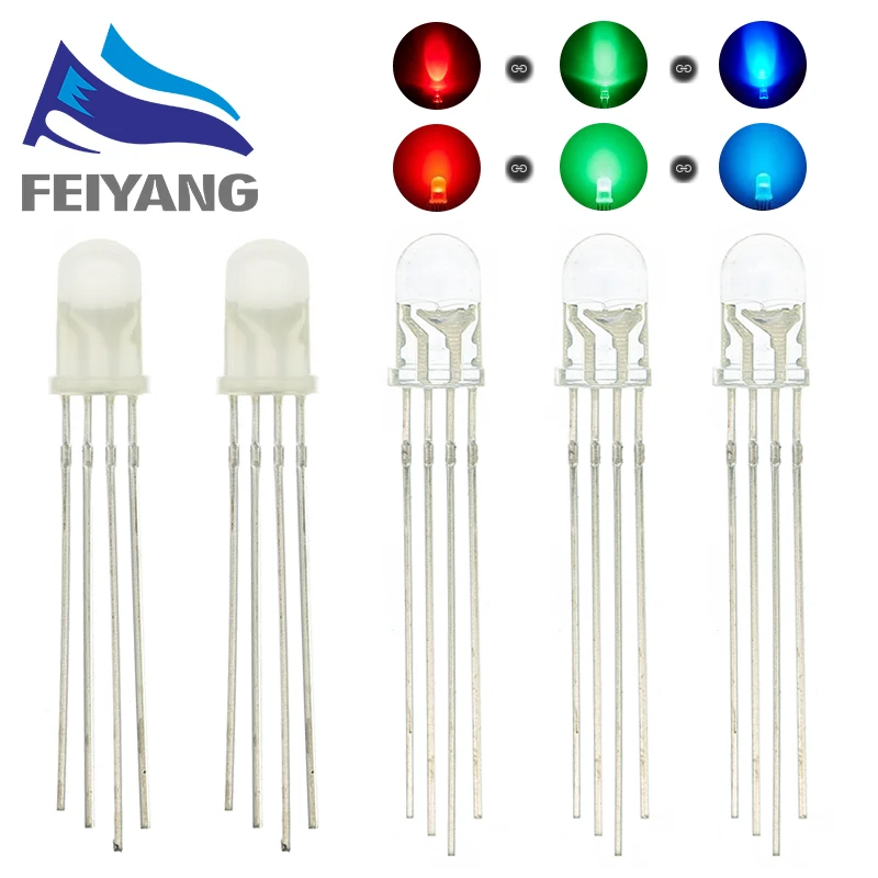 50pcs 5mm Full-color Led Rgb Red/green/blue Common Cathode/anode Four ...