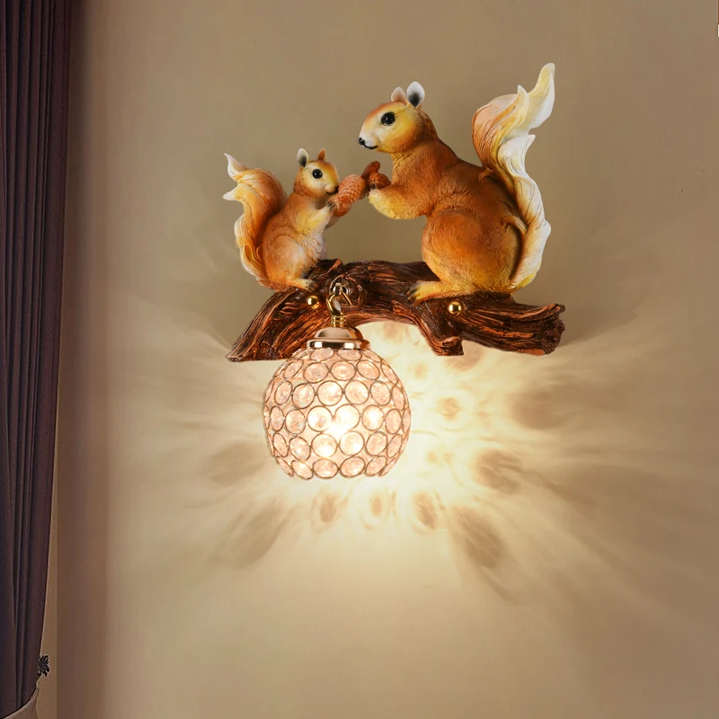 Nordic Vintage Style Resin Squirrel Crystal Led Wall Lamp - Luna ...