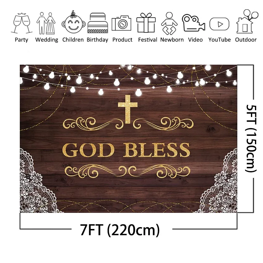 God Bless Party Backdrop Greenery Baptism Chritian Baby Rustic ...
