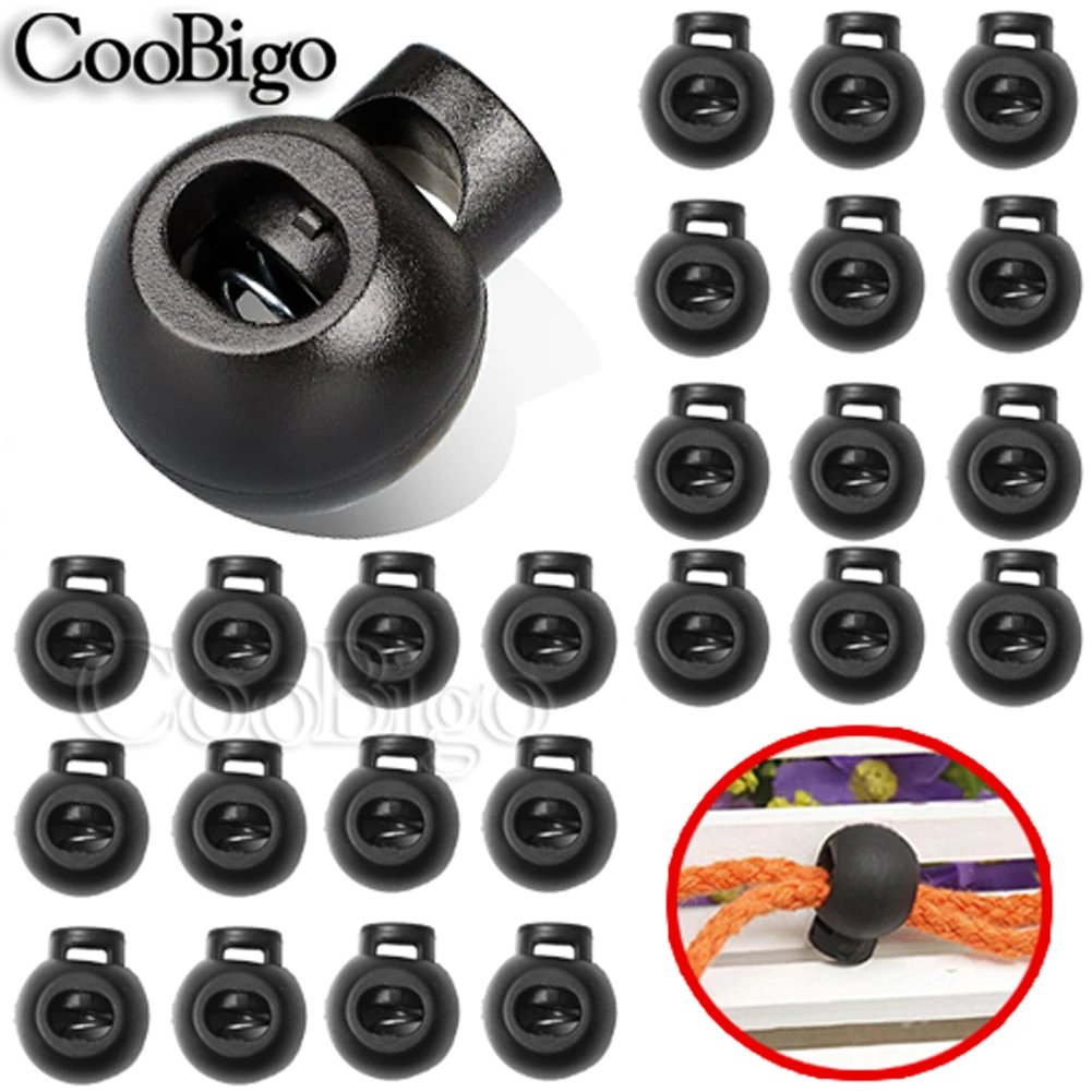 20pcs Plastic Black Cord Lock Stopper Round Ball For Sportswear ...