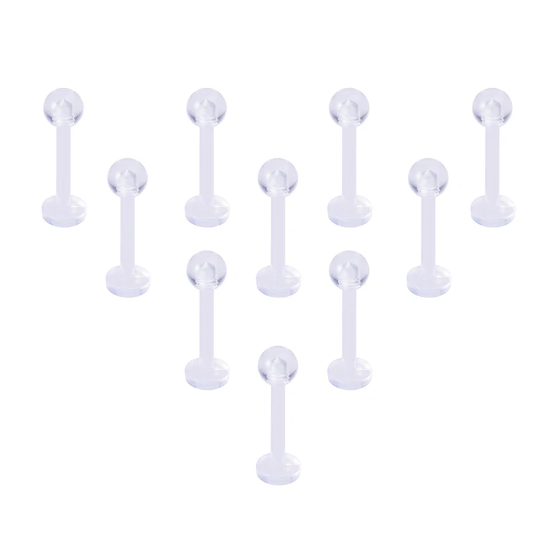 10pcs-Clear-Acrylic-Lip-Stud-Piercing-Labret-Ring-Bioflex-Ear-Cartilage ...
