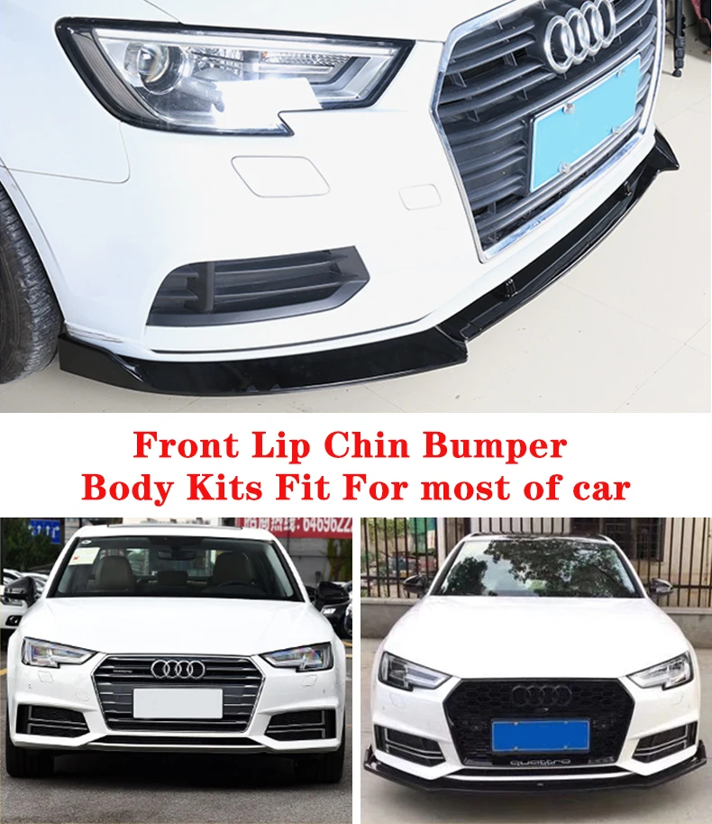 Fiber Texture/ Black 3Piece Universal Car Front Bumper Lip Chin Bumper ...