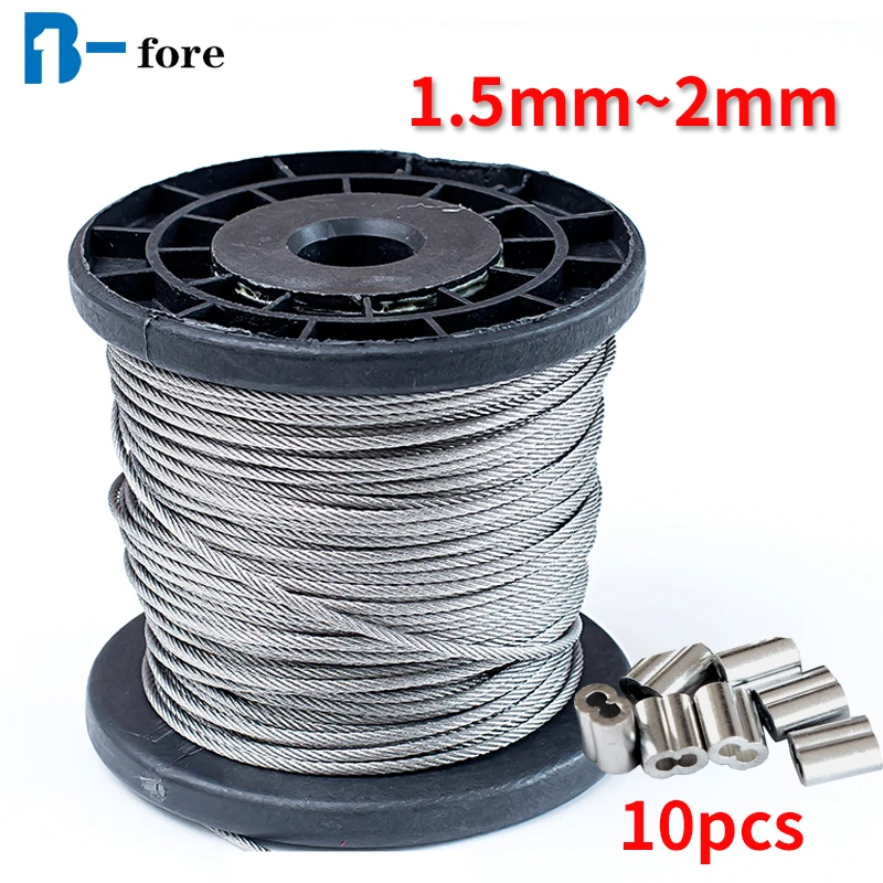 50M-100M-1-5mm-1-8mm-2mm-304-stainless-steel-rope-wire-rope-alambre ...
