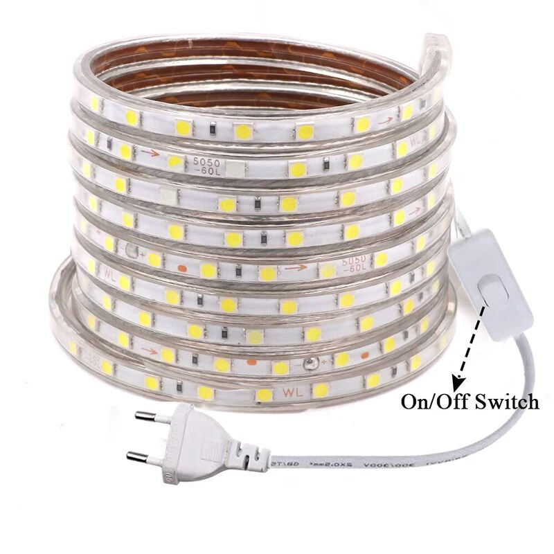 AC 220V SMD 5050 60LEDs/M LED Strip Waterproof Outdoor Indoor Flexible ...