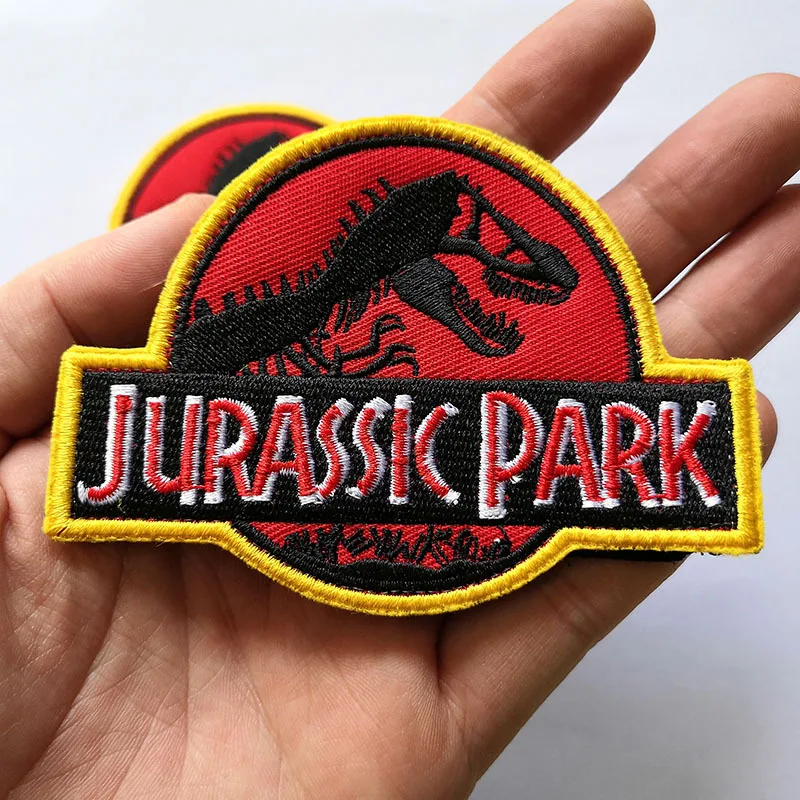 Red Color Jurassic Park Dinosaurs Embroidery Patches Custom Stripes ...