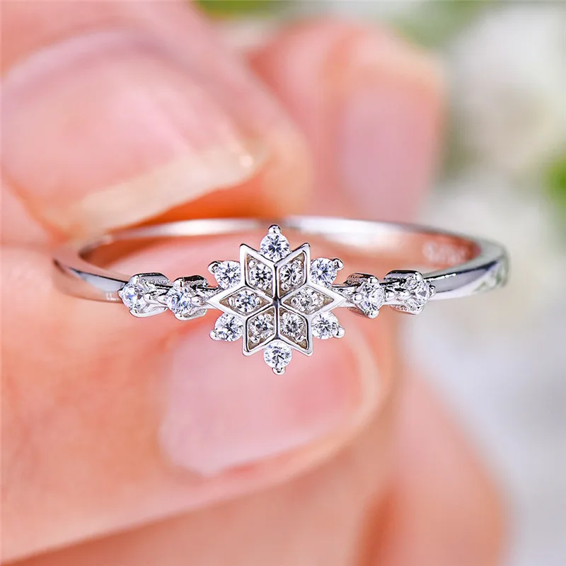 Luxury Female Flower Snowflake Ring 100% Real 925 Sterling Silver ...