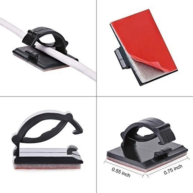 관리 데스크 벽 코드 클램프 자체 접착 자동차 케이블 클립 패스너 정리 와이어 타이 클램프 클립 홀더 와인더 픽서 100