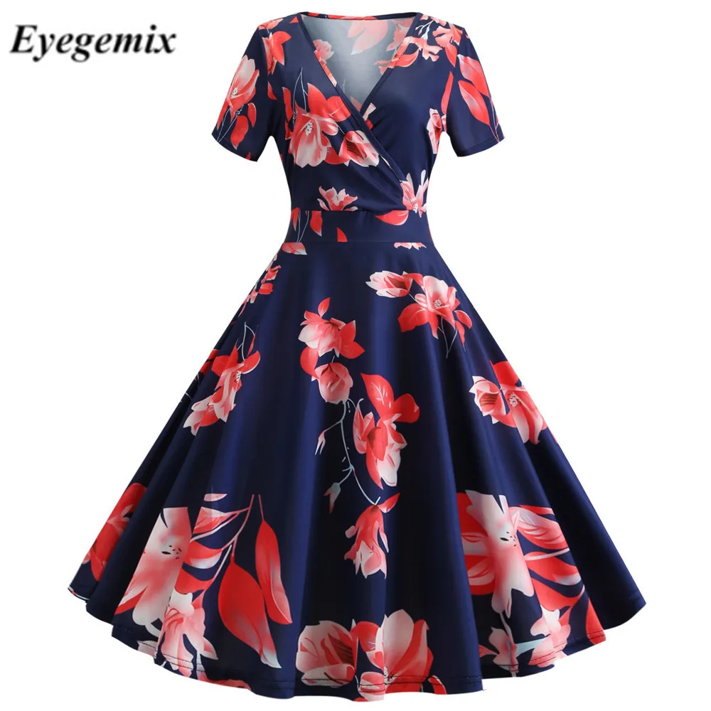 Robe Femme Women Summer Floral Dress Short Sleeve V Neck 50s 60s Vintage Rockabilly Dresses robe-femme-women-summer-floral-dress-short-sleeve-v-neck-50s-60s-vintage-rockabilly-dresses