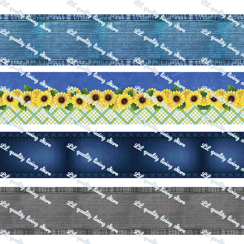 16-75MM New Denim&Daisy Printed Grosgrain Ribbon 50 Yards/Roll Tape ...