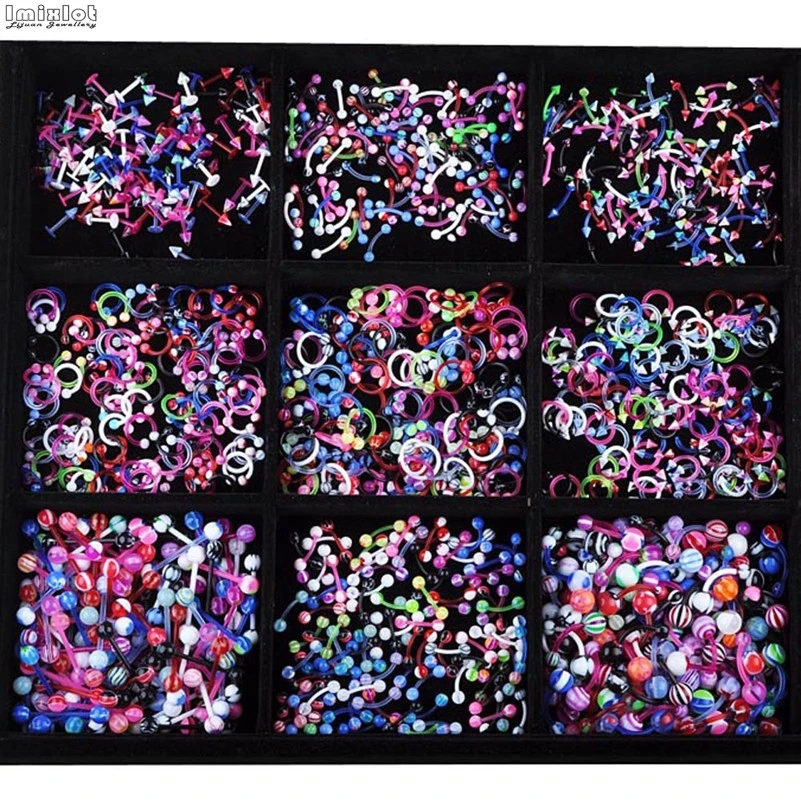 45/90pcs Flexible Acrylic Ear Piercings Eyebrow Bar Nose Lip Tongue ...