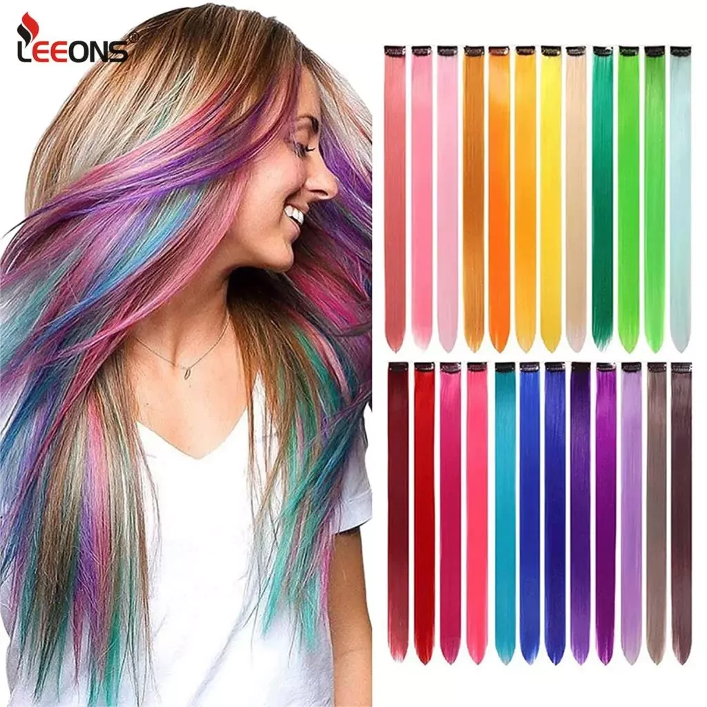 Leeons Synthetic Hair Extensions With Clips Heat Resistant Straight ...