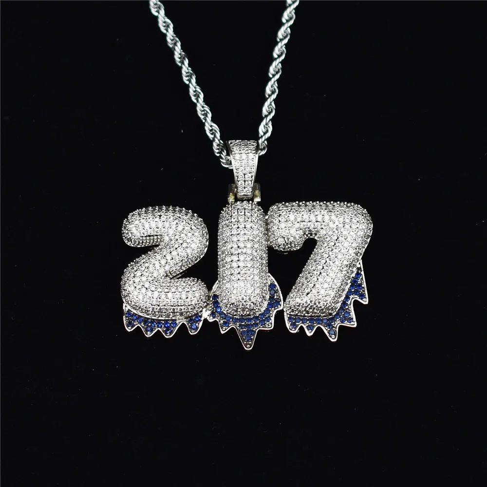 Custom Name Blue Drip Bubble Number 0 9 Letter Iced Out Pendant Chain ...