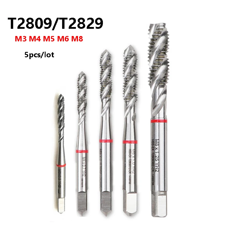 Original Yg-1 5pcs/lot Hss Spiral Flute Screw Threading Taps M3 M4 M5 M6 M8 T2809 T2829 Thread ...