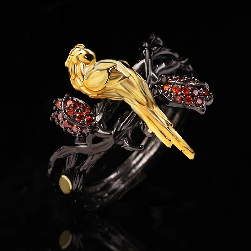 s925-silver-High-quality-Parrot-closed-ring-two-tone-black-gold-plated ...