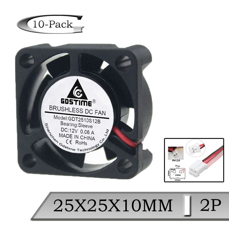 10PCS-Gdstime-DC-12V-Graphics-Card-Cooling-Fan-25x25x10MM-Brushless ...