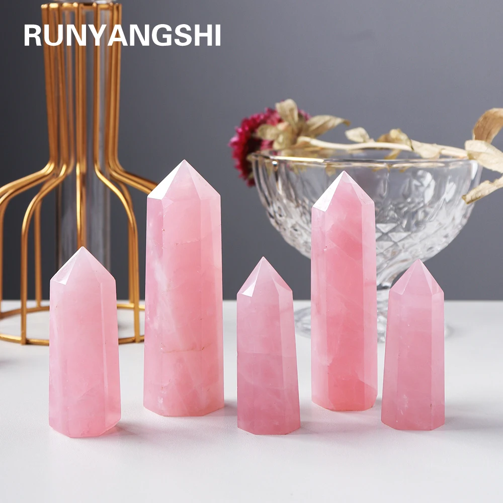 Natural Pink Crystal Point Rose Quartz Crystal hexagonal prism ornament ...