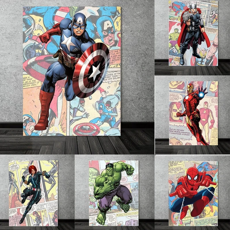 Craft Supplies & Tools Collage Marvel Avenger Printed On Canvas Comic ...