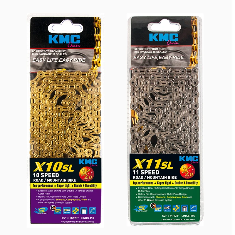 KMC Cadena de bicicleta de carretera x10SL, 10/11 velocidades, ligera, completamente hueca ...