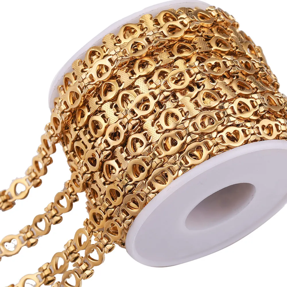 1m Width 7mm Stainless Steel Gold Chain Heart Bow Cable Chains For ...
