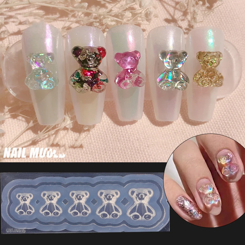 1pcs Silicone Nail Carving Mold 3d Bear Butterfly Mould Stamping Plate ...