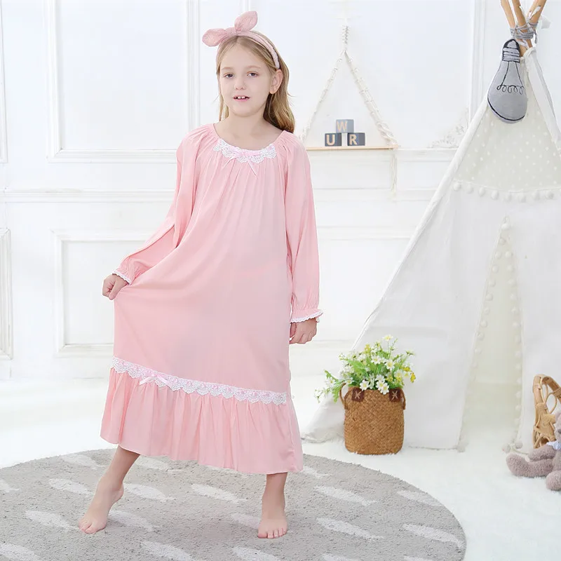 Girls Princess Nightdress 100% Cotton Long Sleeve Long Nightgowns For ...