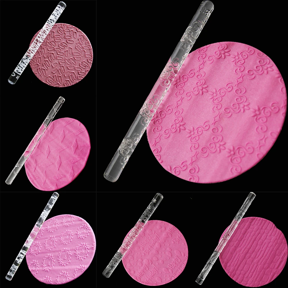 15styles Acrylic Rolling Pin Designed Fondant Cake Impression Rolling ...