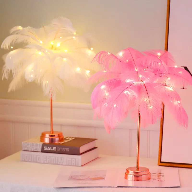 48cm-Feather-Table-Lamp-USB-Rechargerable-Tree-Shape-LED-Lights ...