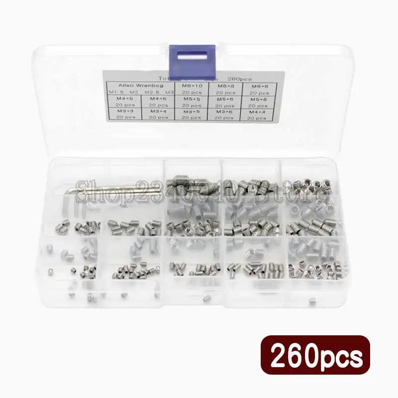 260pcs/set M3 M4 M5 M6 Metric 304 Stainless Steel Cone Point Grub ...