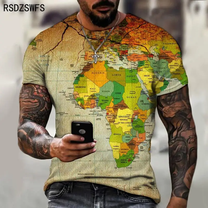 Street Map Pattern Men's T-shirt Retro Trend Fashion New Clothing ...