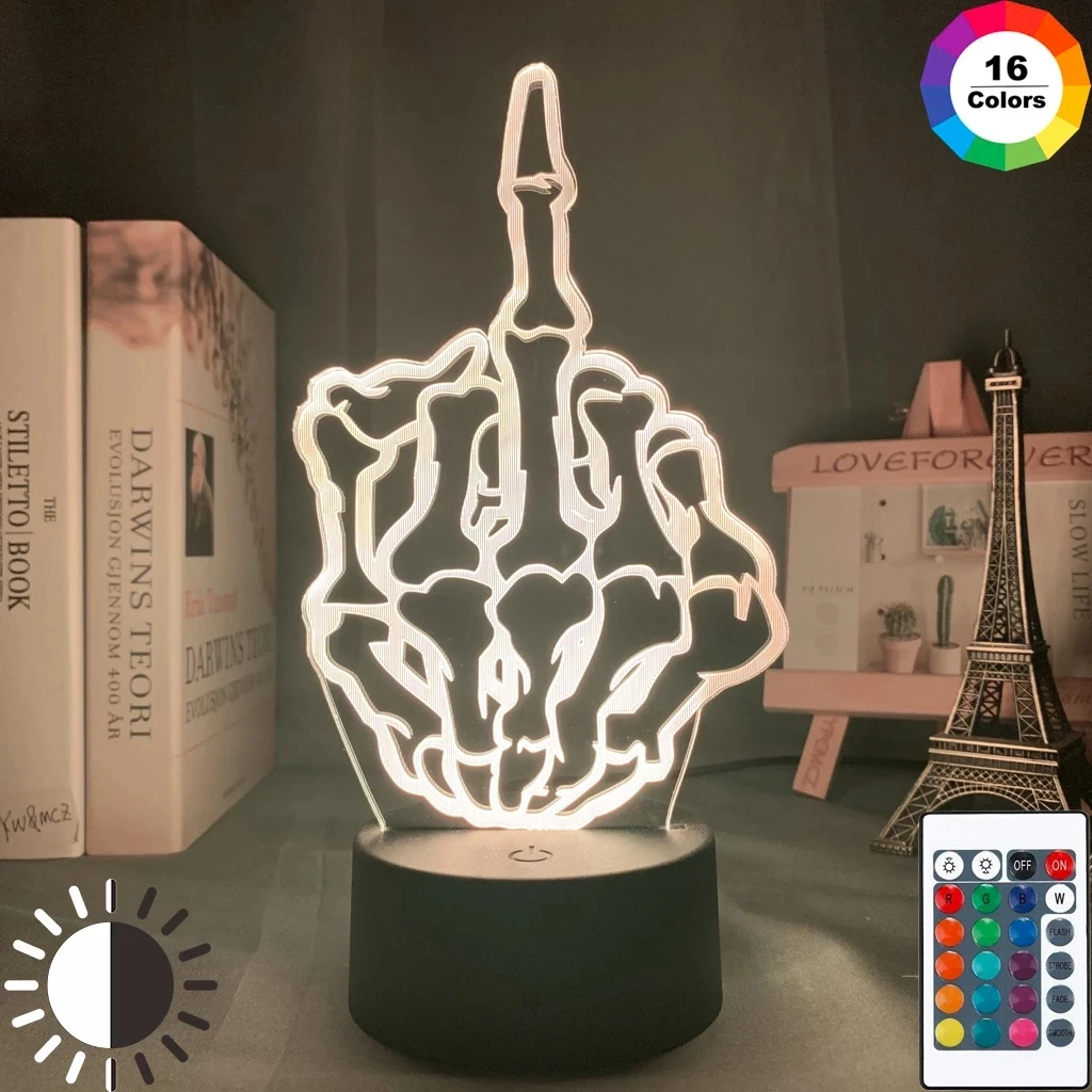 Acrylic-3d-Lamp-Middle-Finger-Skull-Nightlight-for-Adult-Boys-Office ...