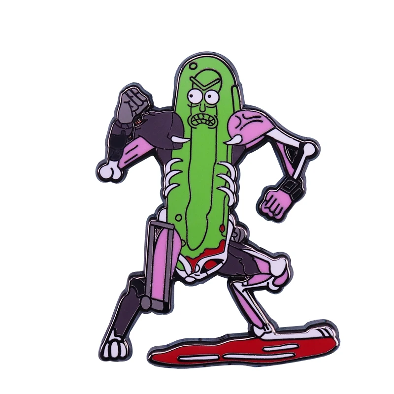 Cyborg Pickle Rick Lapel Pin Funny Cartoon Jewelry - Brooches - AliExpress