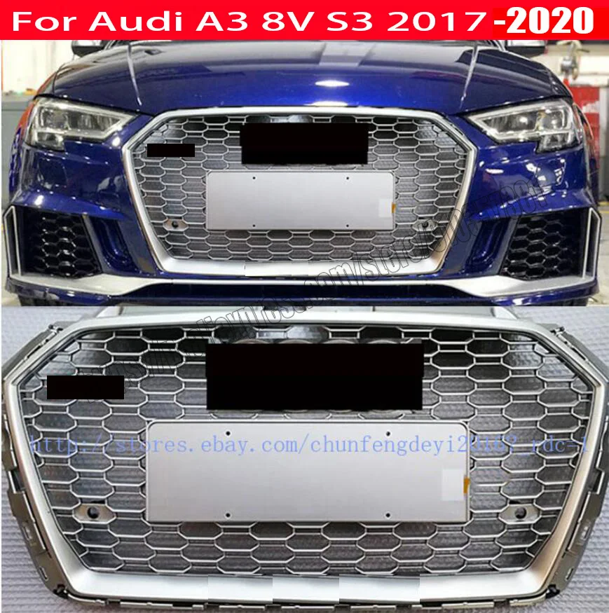 RS3 style Honeycomb Grille Silver front Grill For Audi A3 S3 2017 17 ...
