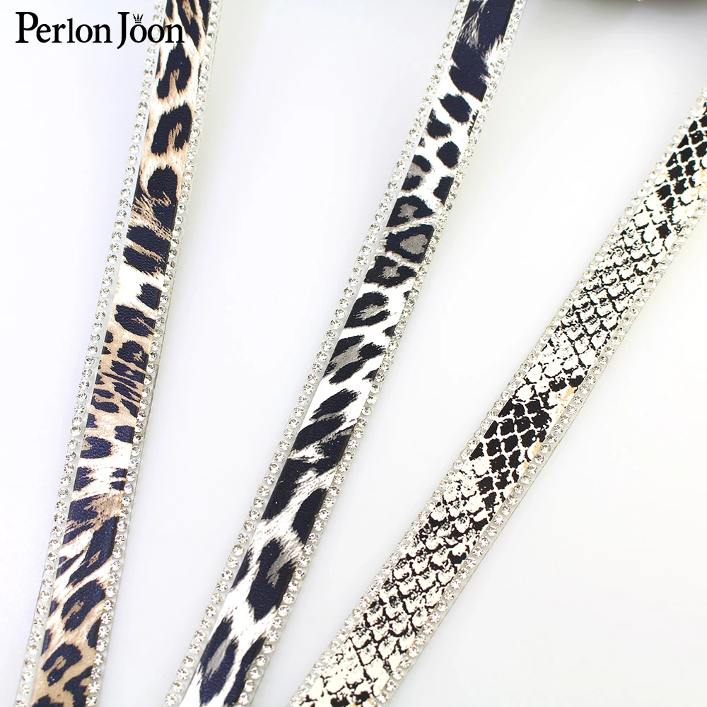 1 Yard Leopard Python Printing Leather Hot Fix Tape Ribbon Crystal ...