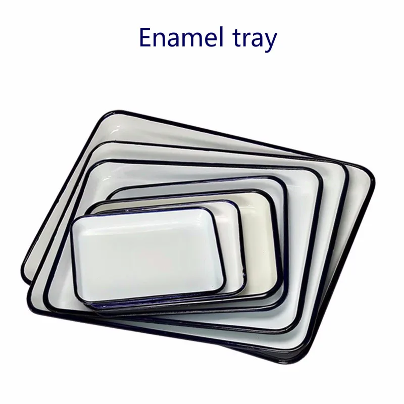 Enamel-tray-white-thickened-enamel-square-plate-disinfection-tray-and ...