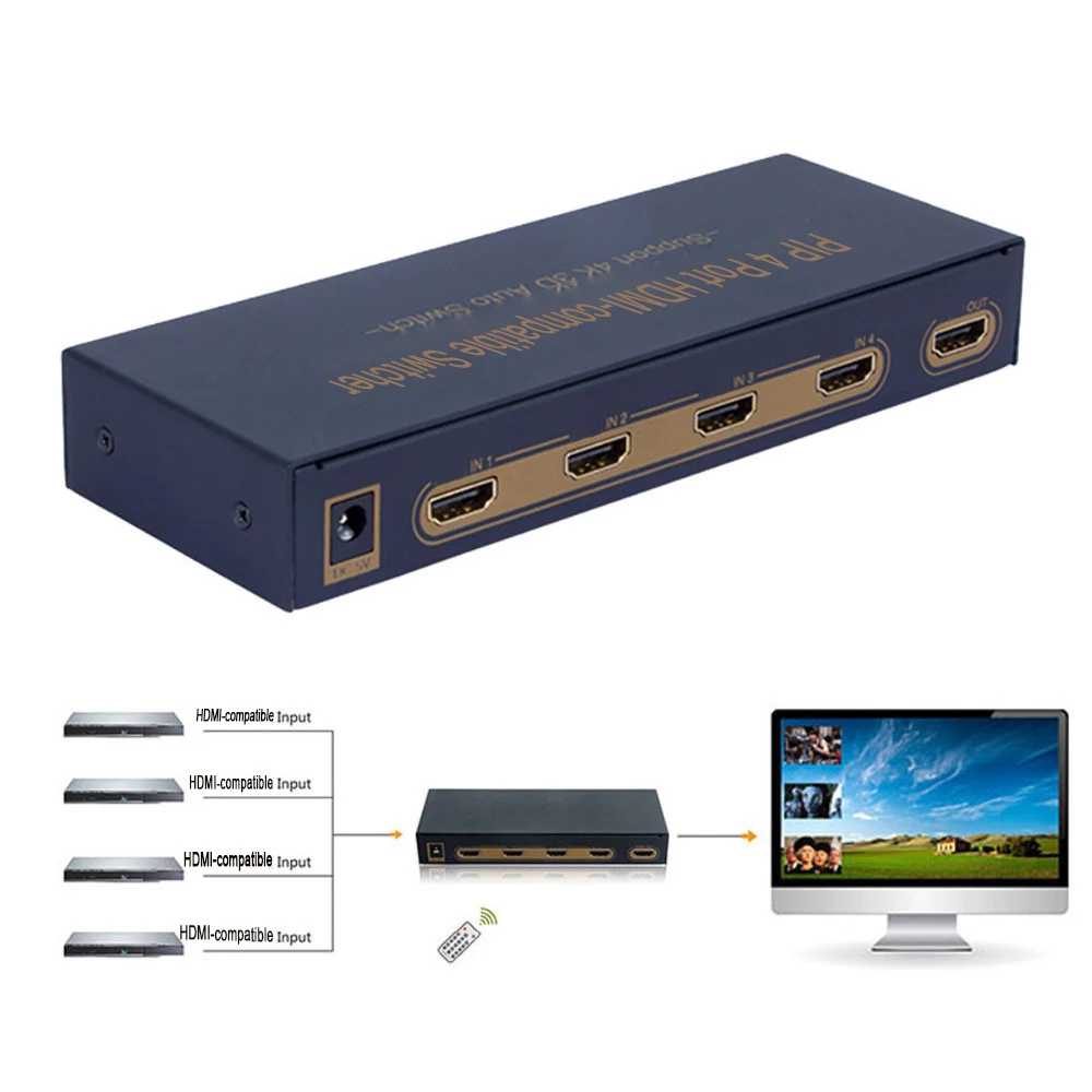 4 Port Hdmi-compatible Switcher 4x1 Switch Support Pip Up To 1080p 3d ...
