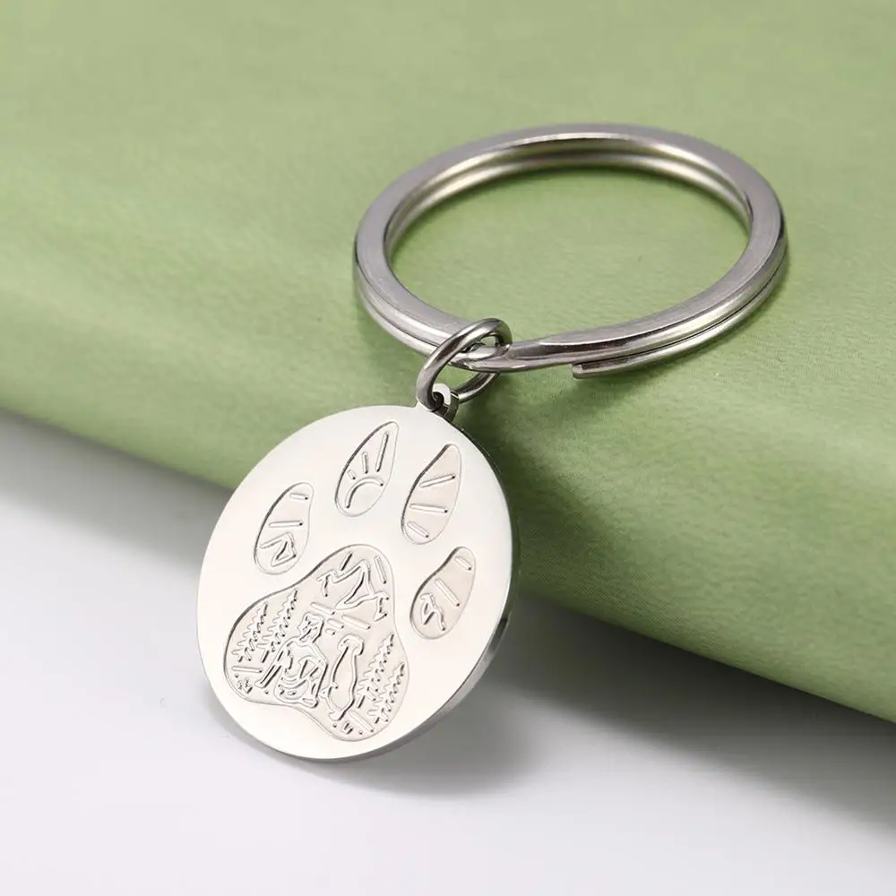 My Shape Stainless Steel Cat Dog Paw Keyring Wolf Paw Keychain Key ...