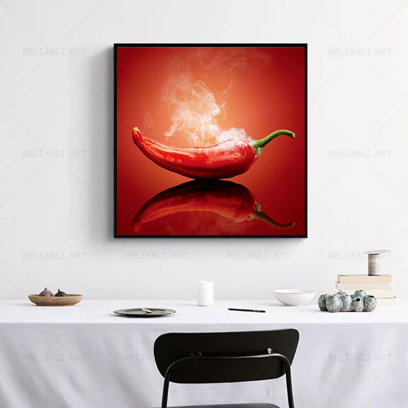 Red Chilli on Fire Pictures Vegetables Posters on Canvas for Kitchen ...
